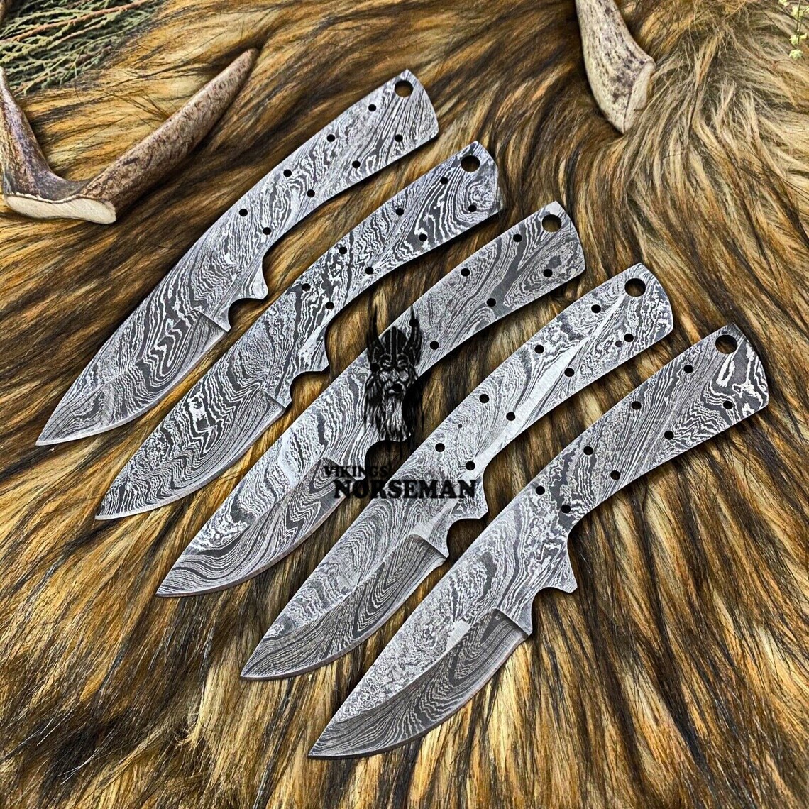 Lot of 5 Damascus Steel Blank Blade Knife for Knife Making Supplies, A ...