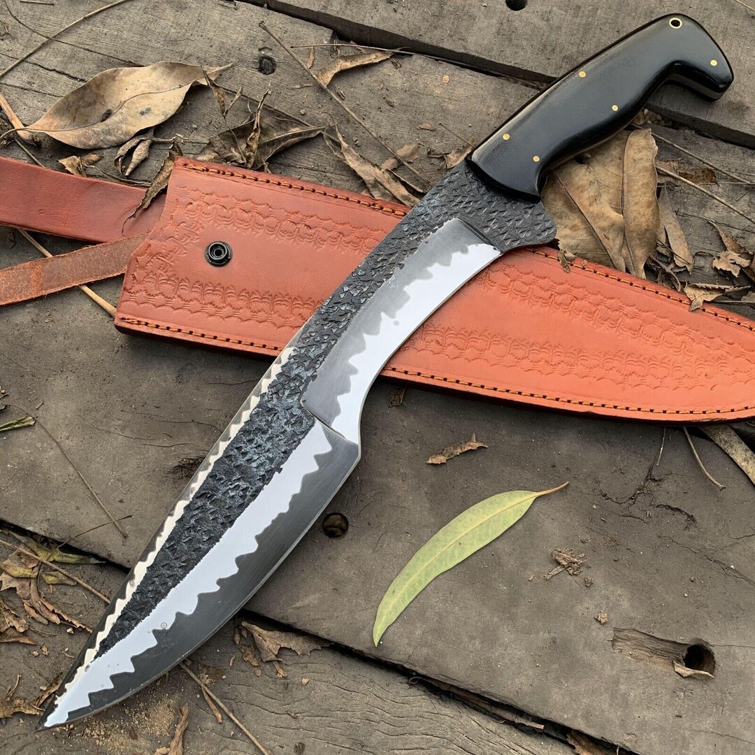 Custom Handmade D2 Tool Steel Hunting Bowie Tanto Knife With Leather ...