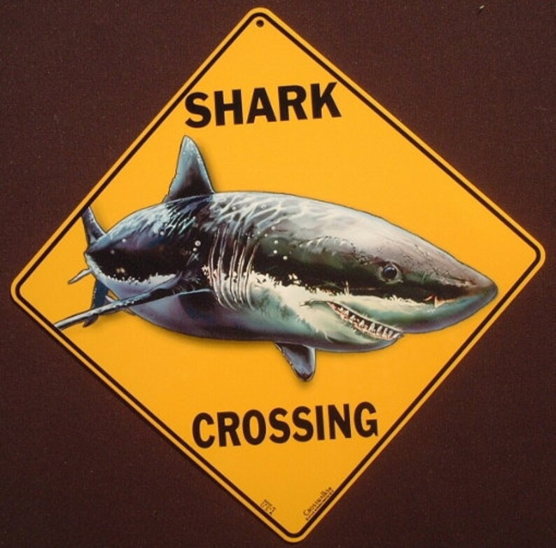 SHARK CROSSING SIGN 16 1/2 by 16 1/2 New Decor Painting Fish Sharks ...