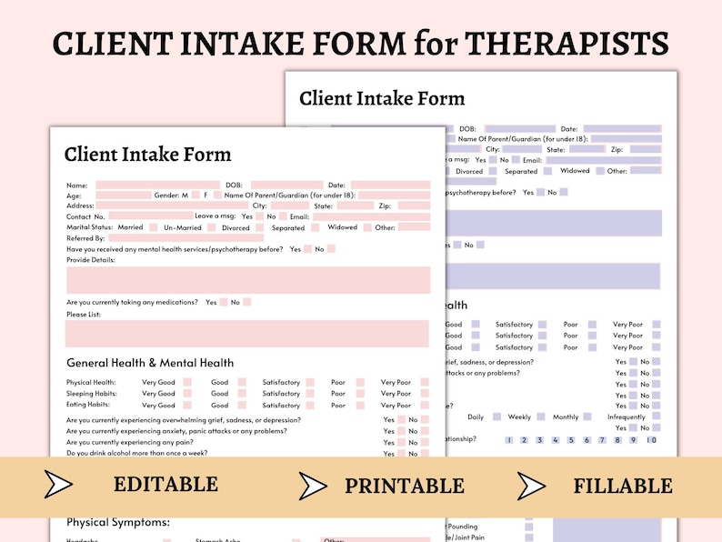 Therapy Client Intake Form Template: Fillable & Printable Counseling ...