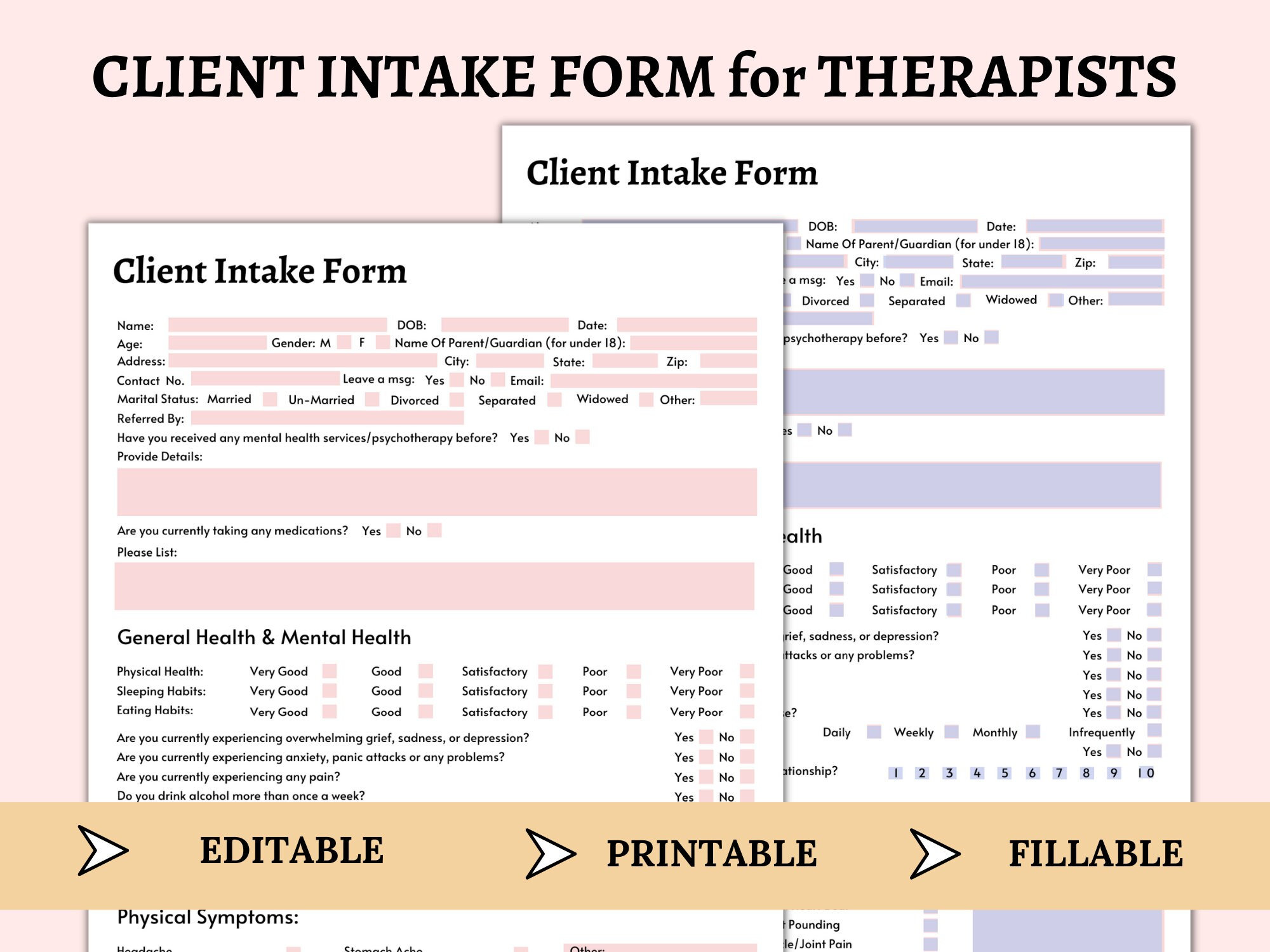 Therapy Client Intake Form Template: Fillable & Printable Counseling ...