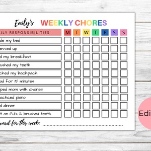 Daily Routine Chart, Chore Chart for Kids, Editable Daily Routine ...