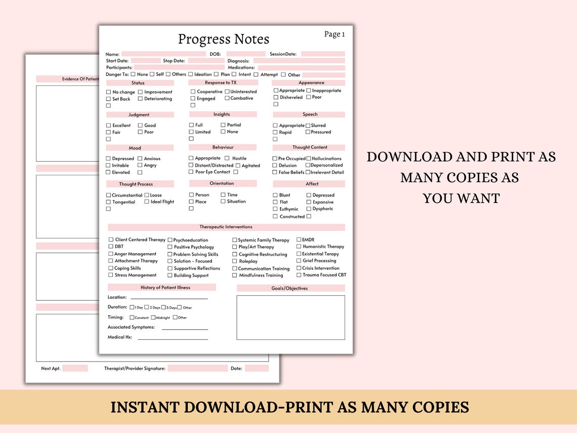 Progress Notes for Therapists | Client Counseling Template | Client ...