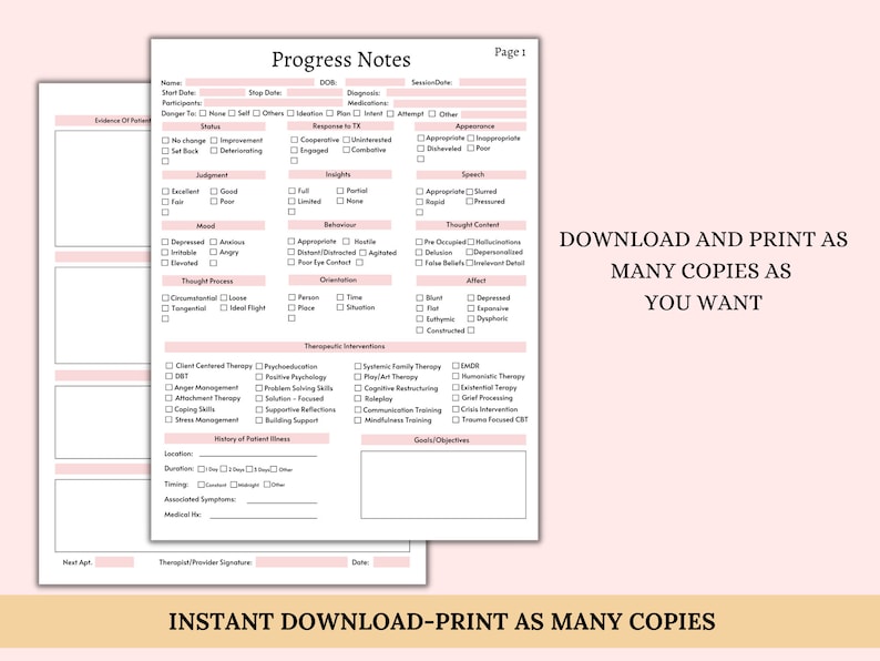 Progress Notes for Therapists | Client Counseling Template | Client ...