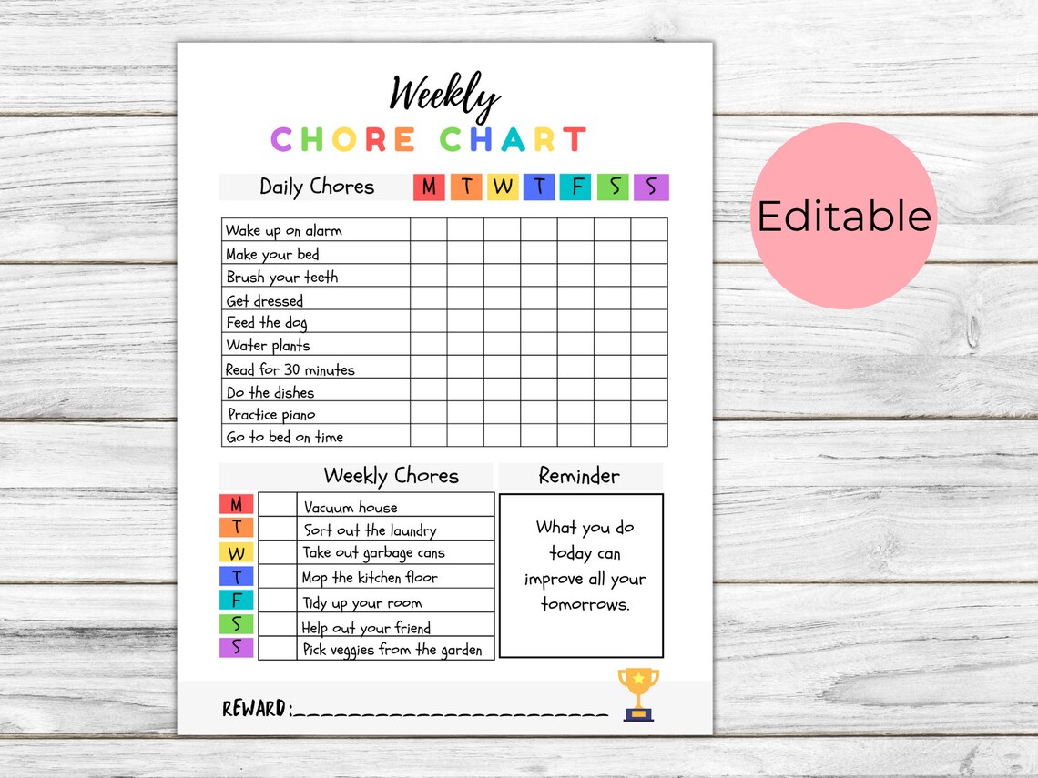 Daily Routine Chart, Chore Chart for Kids, Editable Daily Routine ...