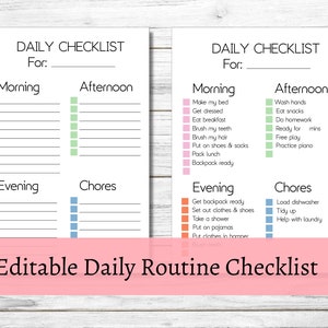 Chore Chart for Kids,daily Checklist Editable, Daily Routine Printable ...