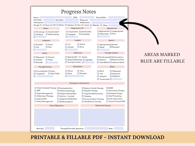 Progress Notes for Therapists | Client Counseling Template | Client ...