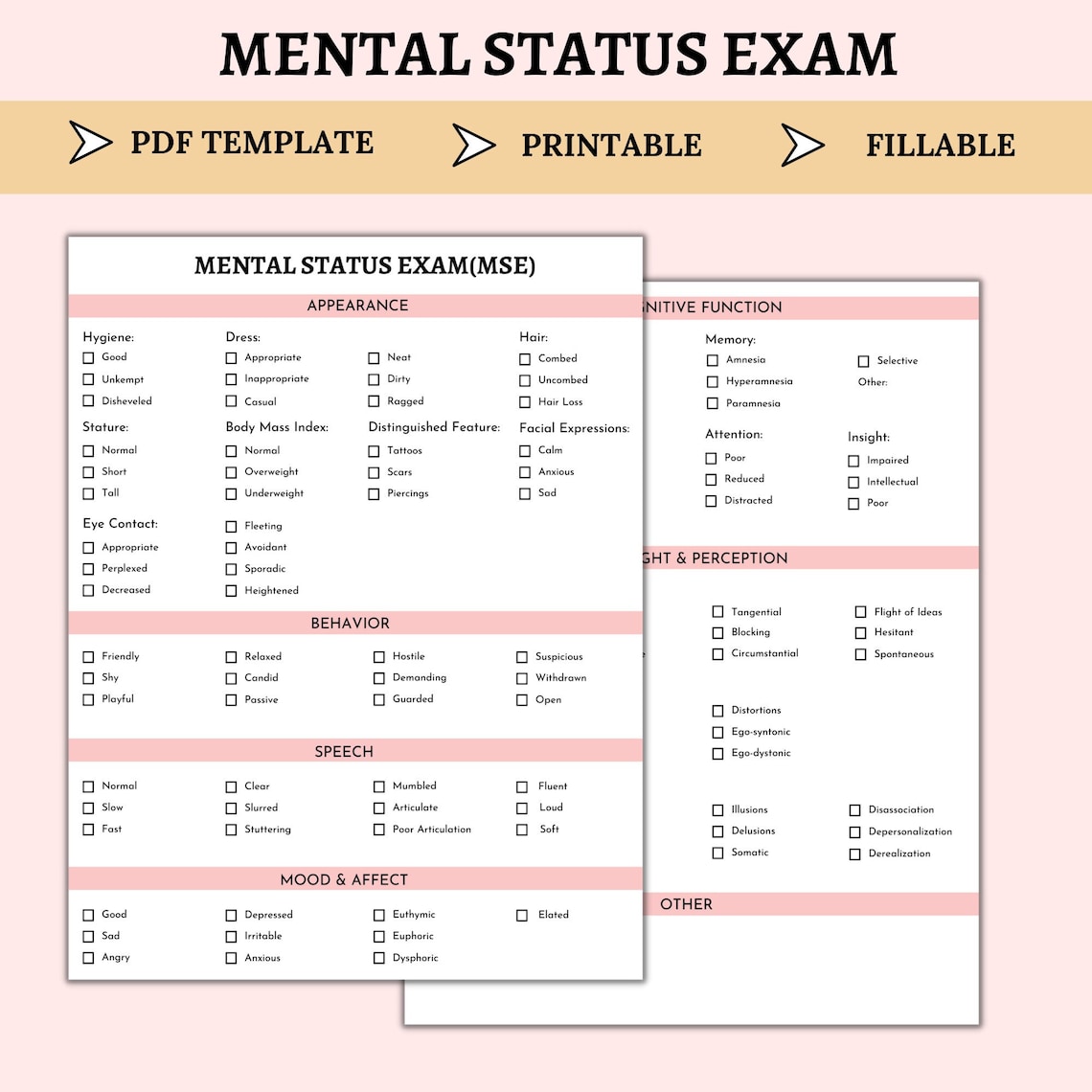 Mental Status Exam Cheat Sheet, Therapy Forms, Client Intake Form ...