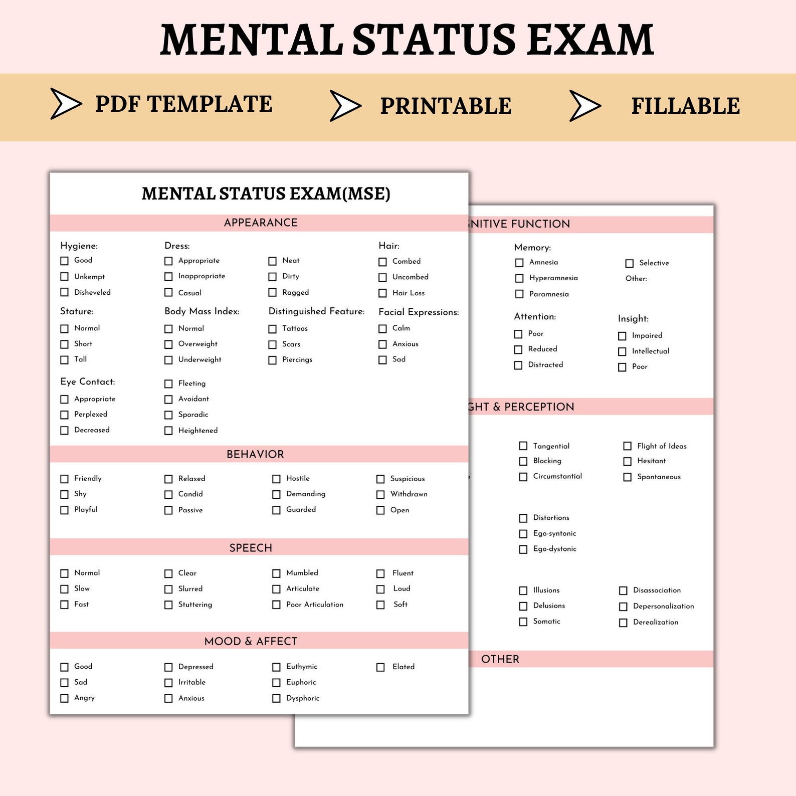 Mental Status Exam Cheat Sheet, Therapy Forms, Client Intake Form ...