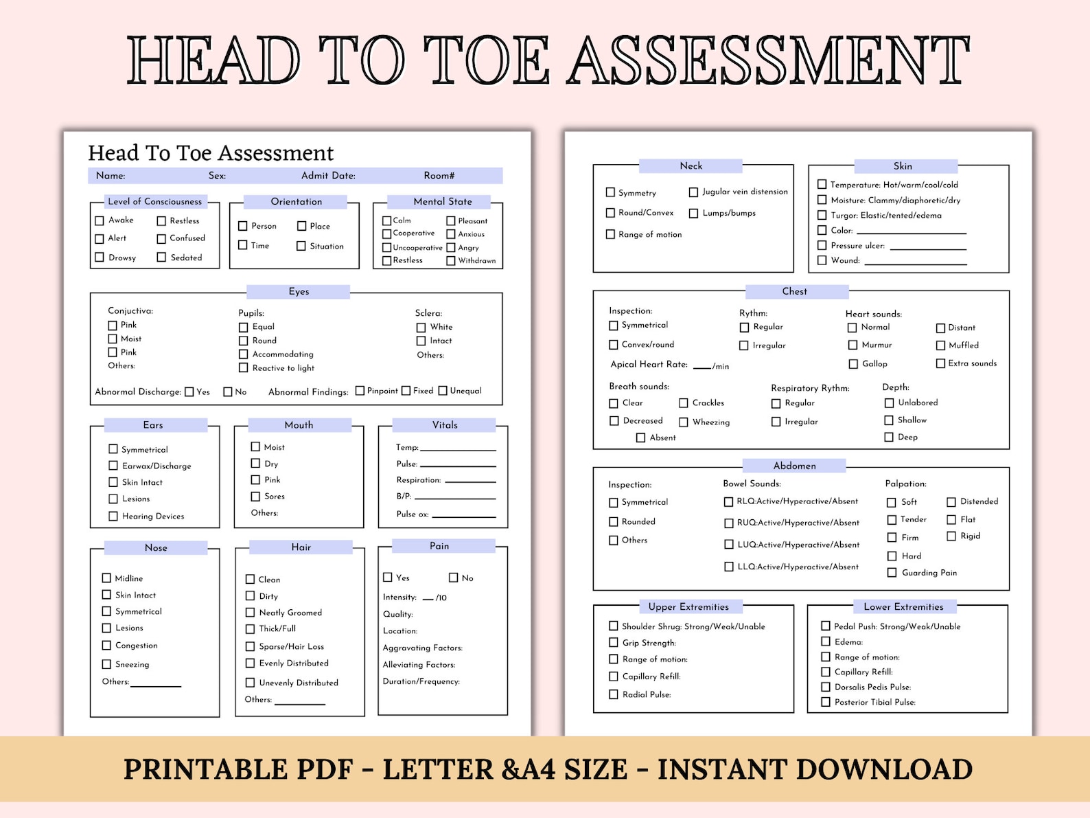 Head to Toe Assessment Template Nursing Checklist | Nursing Student ...