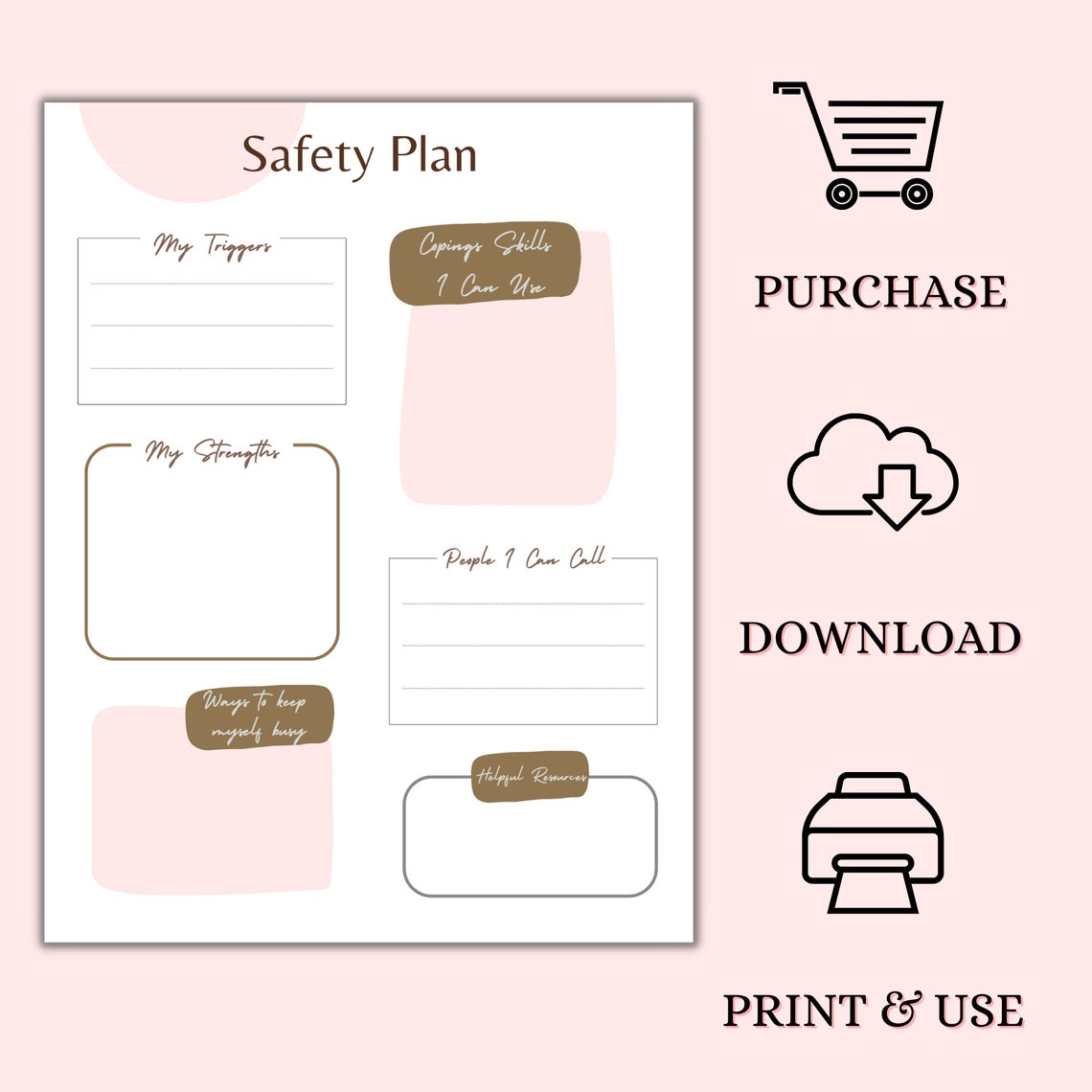 Safety Crisis Plan Template, Therapist Tools, Therapeutic Worksheet ...