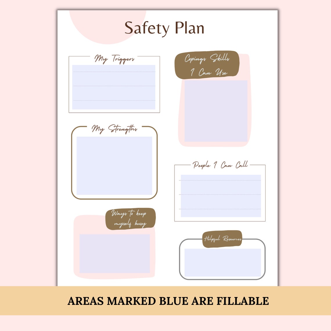 Safety Crisis Plan Template, Therapist Tools, Therapeutic Worksheet ...