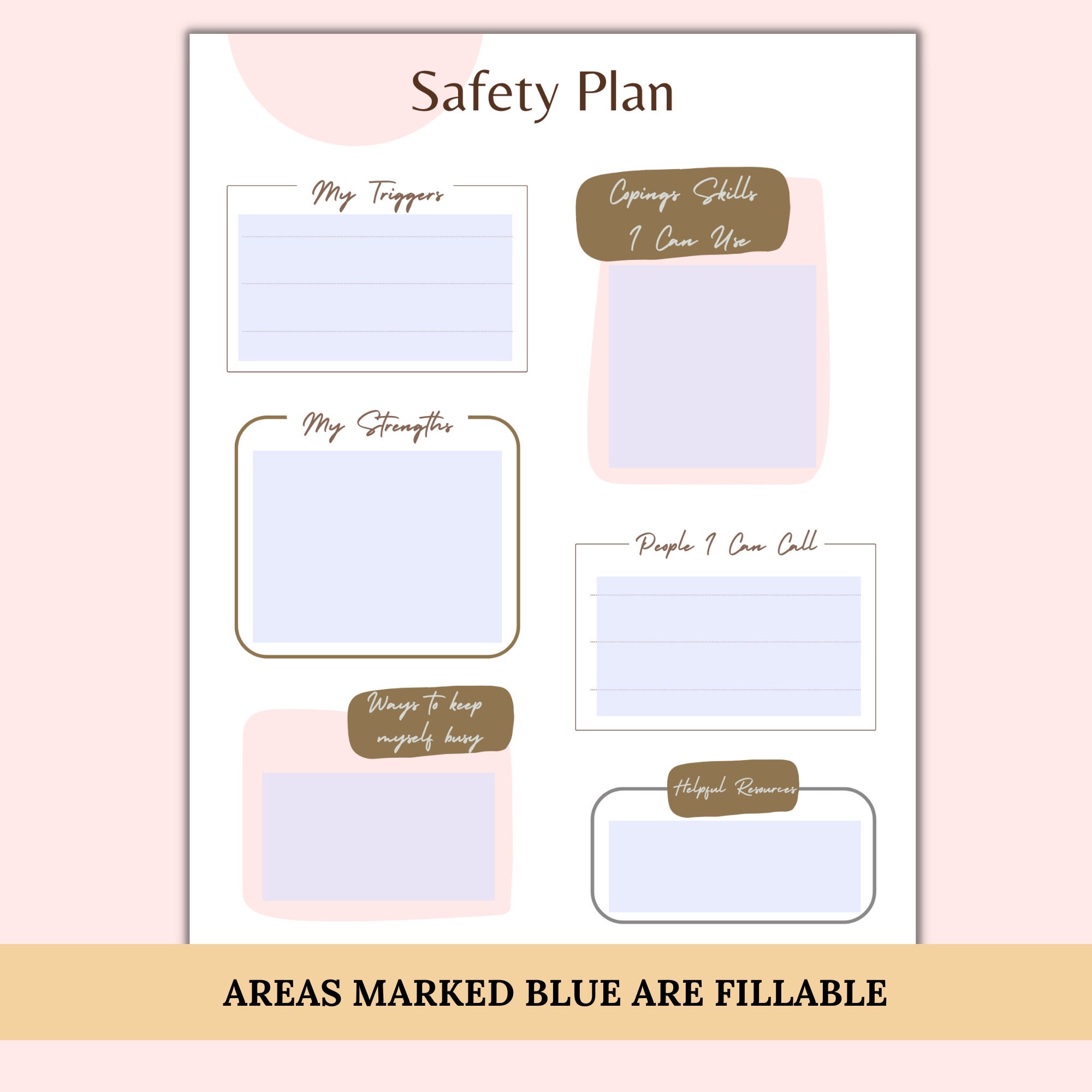 Safety Crisis Plan Template, Therapist Tools, Therapeutic Worksheet ...