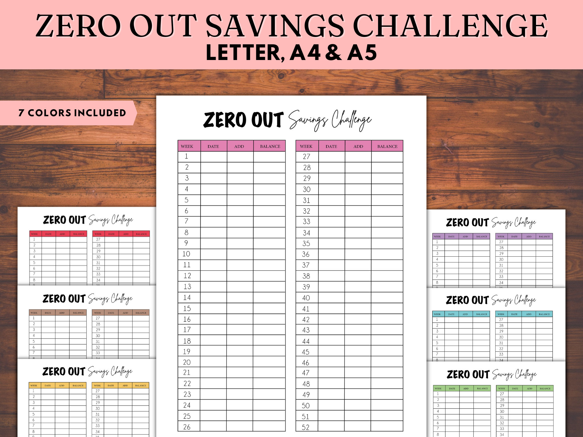 Zero Out Savings Challenge, 52 Weeks Savings Challenge Tracker, Saving ...