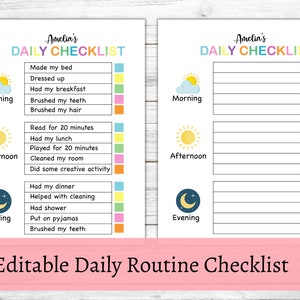 Editable Daily Routine Checklist for Kids, Chore Chart for Kids ...