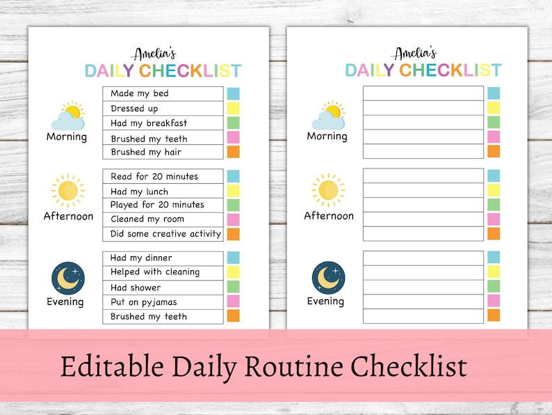 Editable Daily Routine Checklist for Kids, Chore Chart for Kids ...