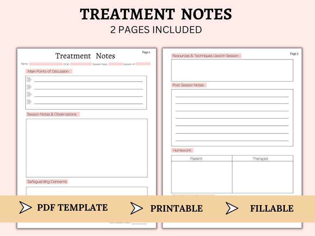 Treatment Notes Template | Therapist Notes Template for Clients ...