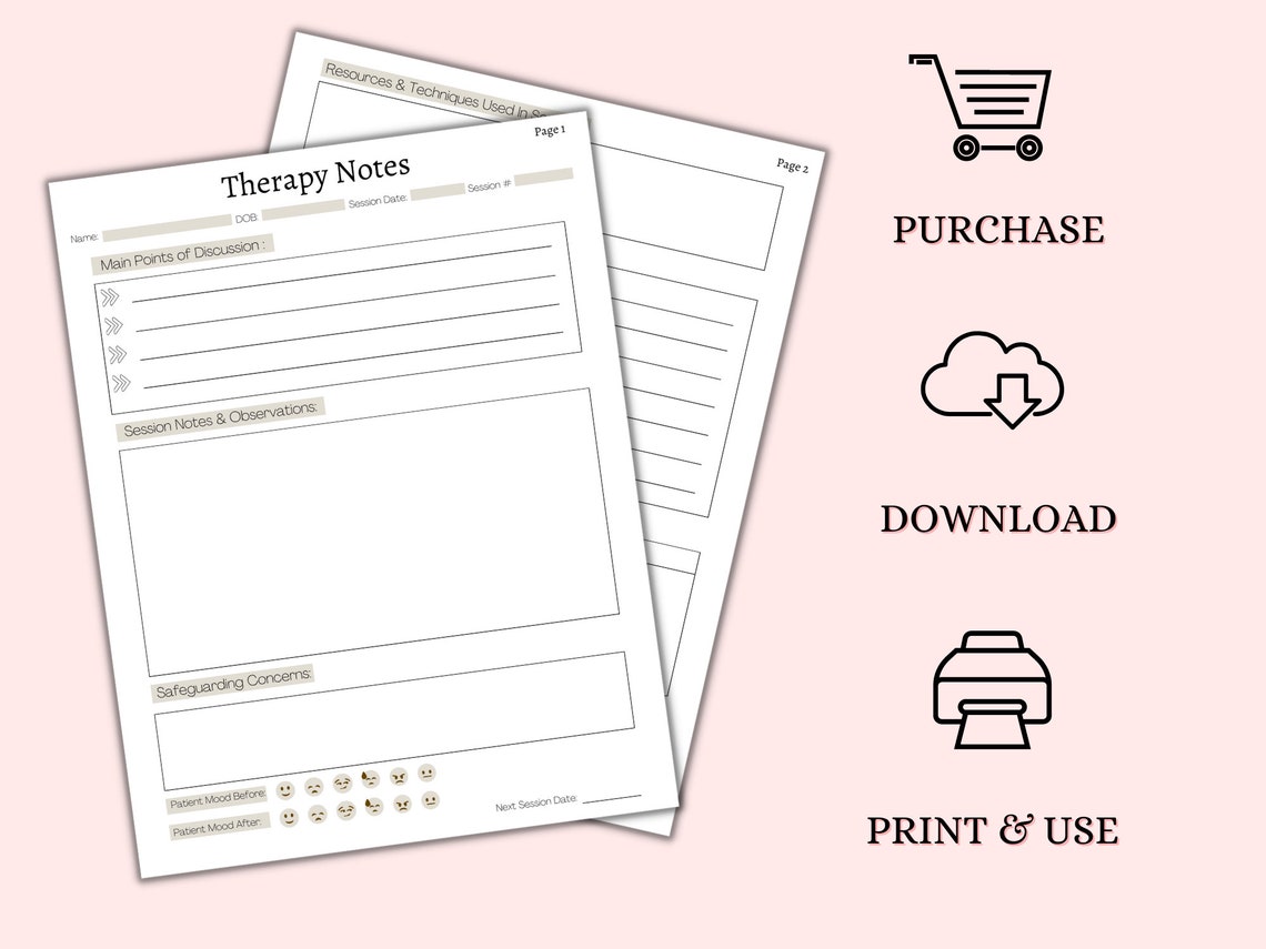 Therapy Notes | Therapist Worksheet | Printable & Fillable Therapy ...