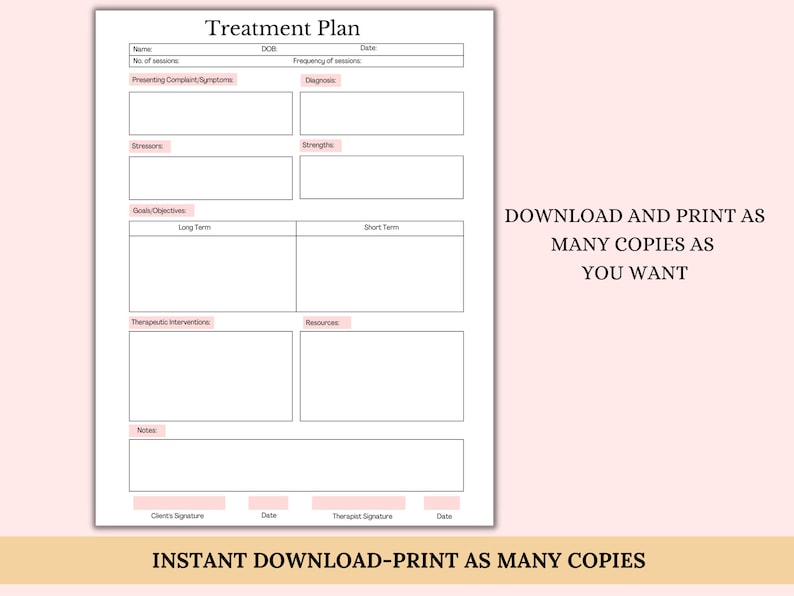 Treatment Plan Template Printable Fillable PDF | Therapist Template ...