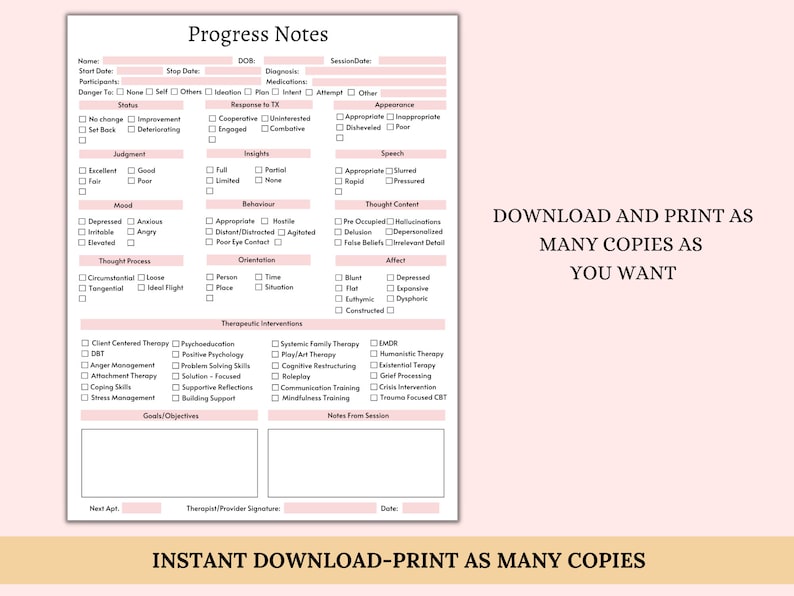Progress Notes for Therapists | Client Counseling Template | Client ...
