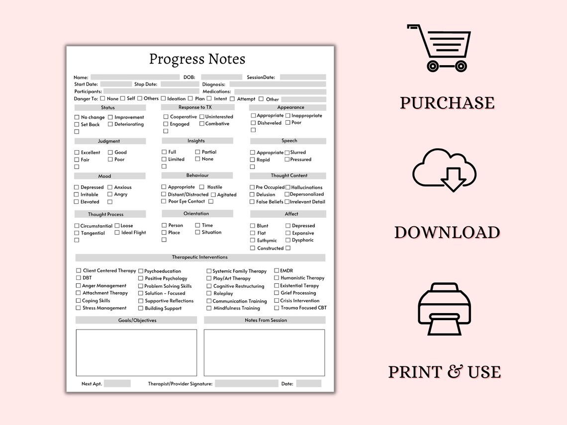 Progress Notes for Therapists | Client Counseling Template | Client ...
