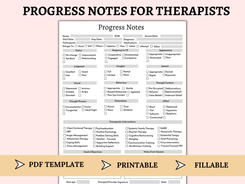 Progress Notes for Therapists | Client Counseling Template | Client ...
