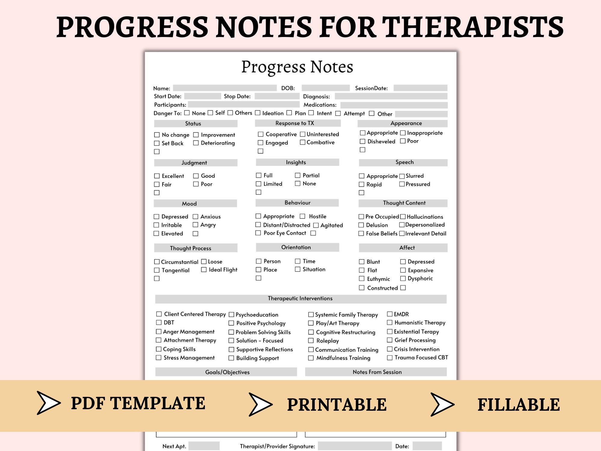 Progress Notes for Therapists | Client Counseling Template | Client ...