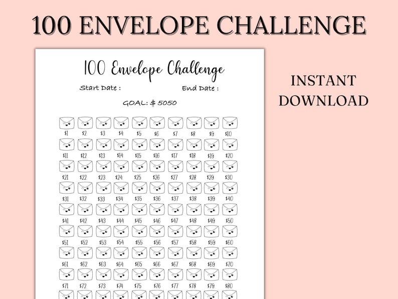 100 Envelope Challenge Printable, Money Savings Challenge, Savings ...