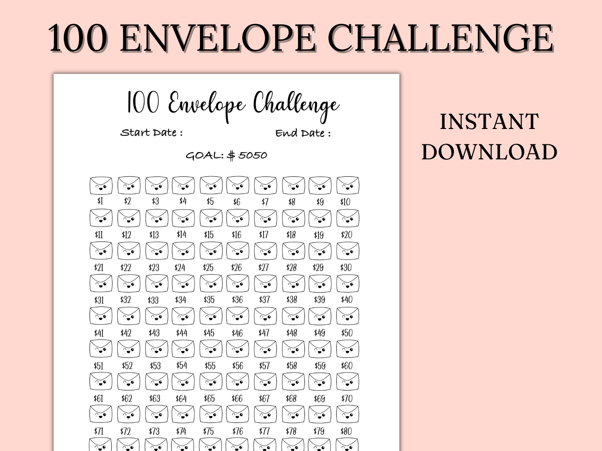 100 Envelope Challenge Printable, Money Savings Challenge, Savings ...