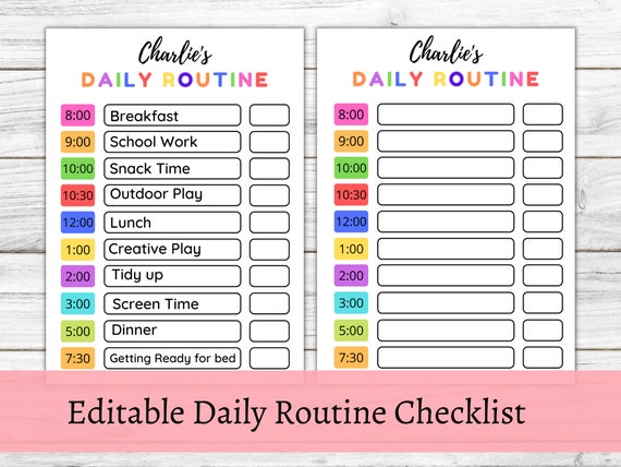 Daily Routine Chart for Kids Editable Daily Checklist Chore | Etsy
