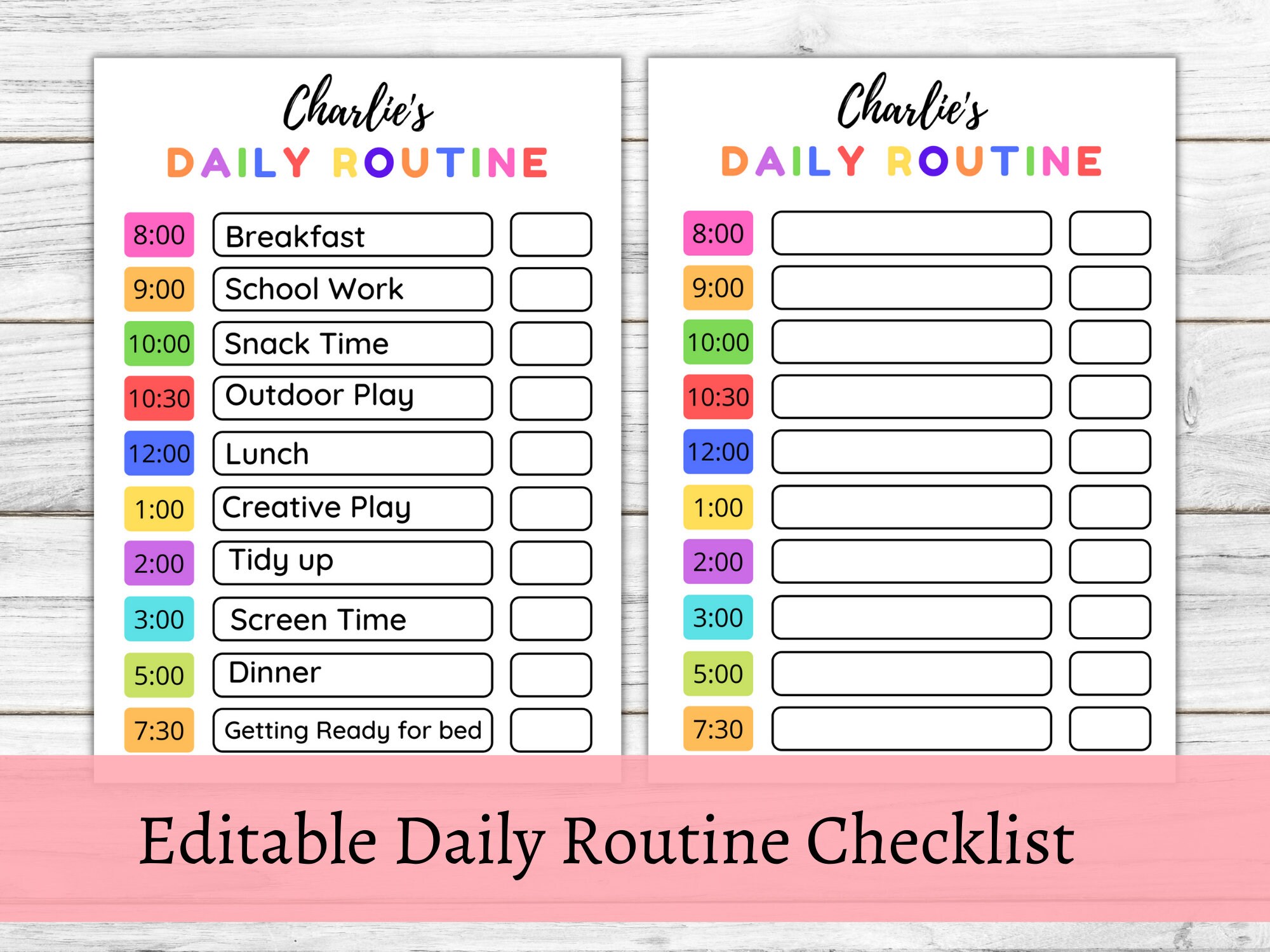 Daily Routine Chart for Kids, Editable Daily Checklist, Chore Chart for ...