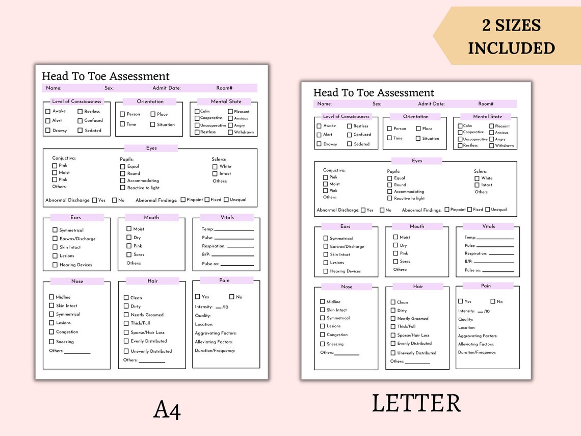 Head to Toe Assessment Template Nursing Checklist | Nursing Student ...