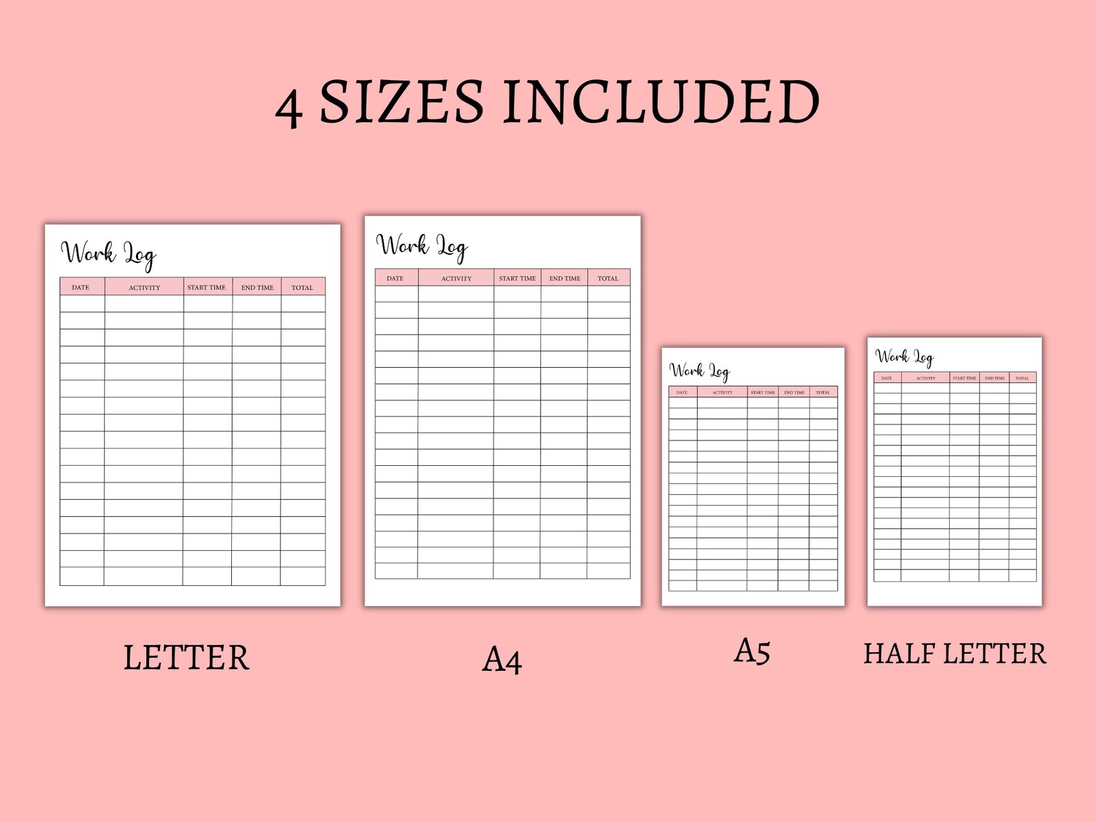 Work Log Printable, Time Log Printable, Time Tracker, Work Tracker ...