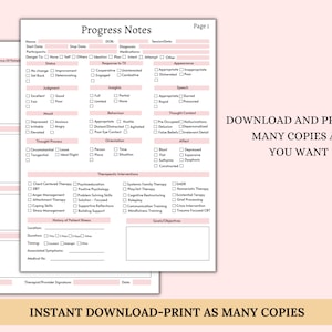 Therapy Progress Notes for Clients, Client Counseling Template | Client ...