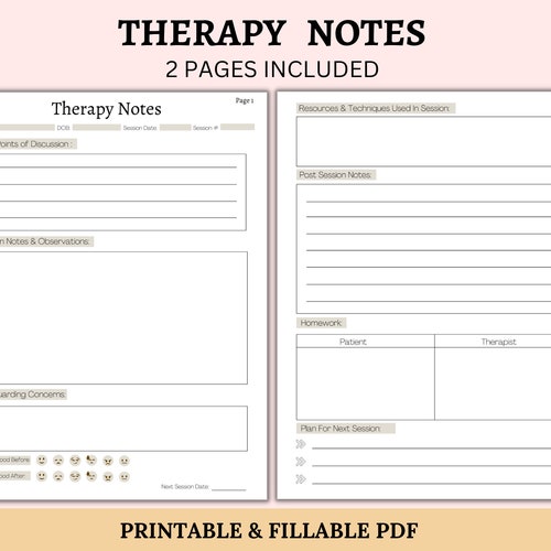 Therapy Notes Therapist Worksheet Printable & Fillable - Etsy