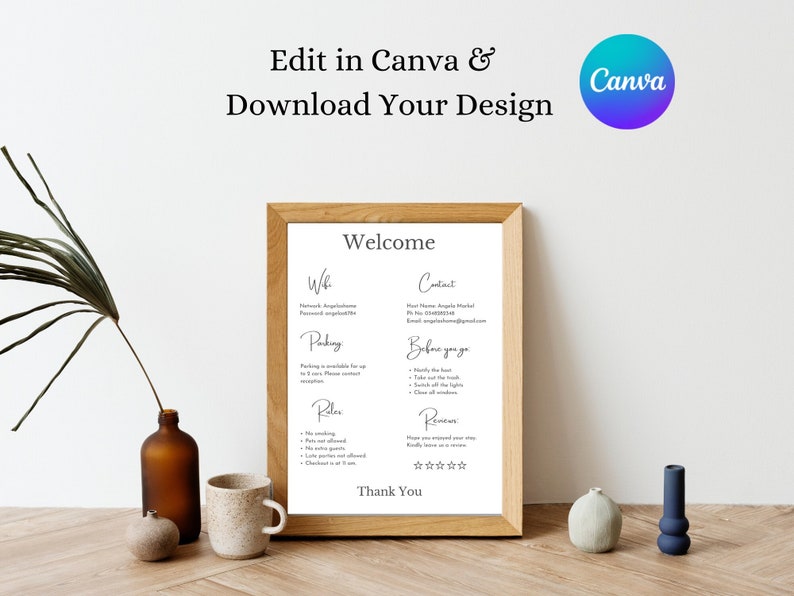 Editable Airbnb Welcome Sign Poster, Airbnb Welcome Sign Vacation ...