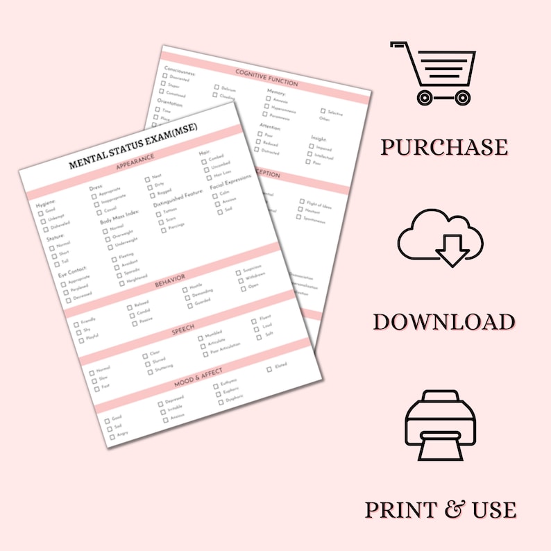 Mental Status Exam Cheat Sheet, Therapy Forms, Client Intake Form ...
