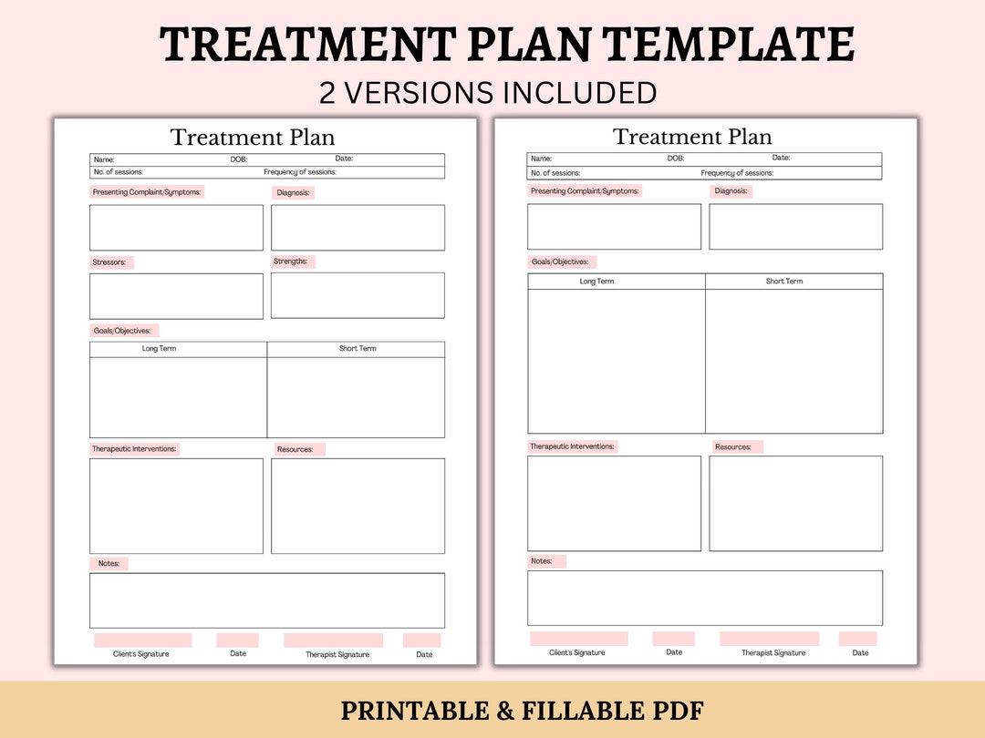 Treatment Plan Template Printable Fillable PDF | Therapist Template ...