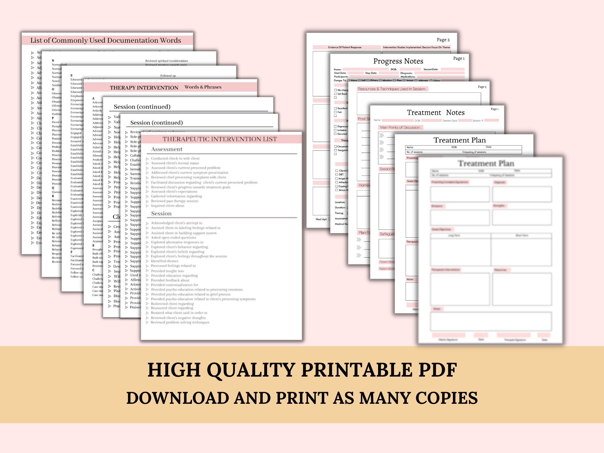 Therapy Documentation Bundle Therapist Tools, Client Progress Notes ...
