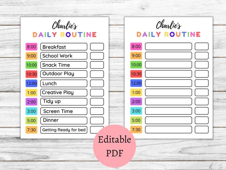 Daily Routine Chart for Kids, Editable Daily Checklist, Chore Chart for ...