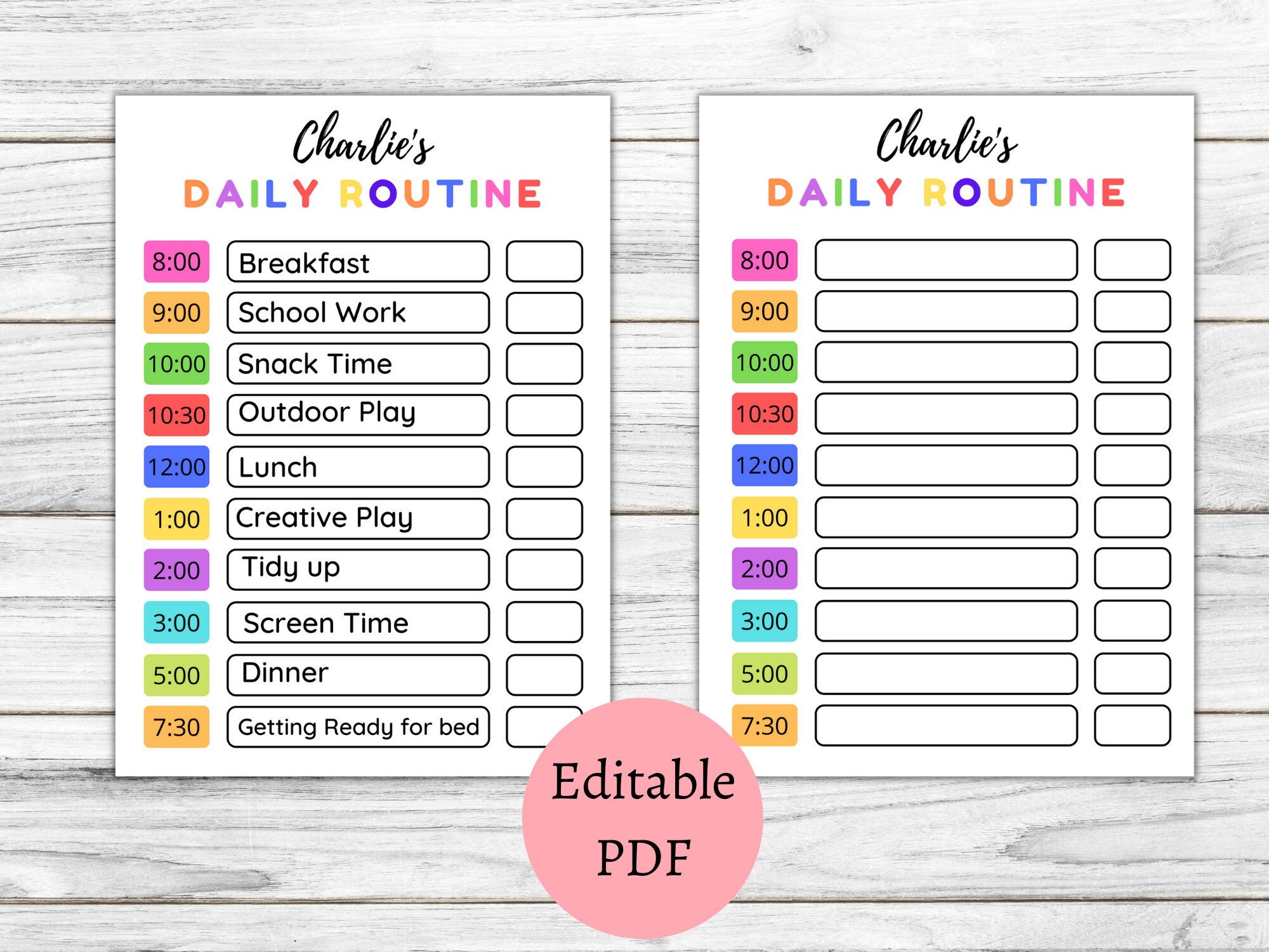 Daily Routine Chart for Kids, Editable Daily Checklist, Chore Chart for ...