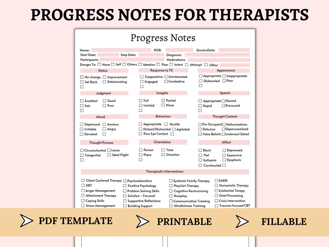 Progress Notes for Therapists | Client Counseling Template | Client ...