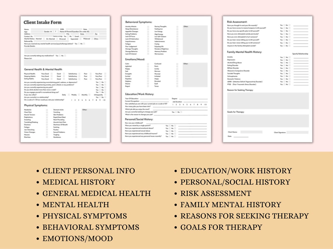 Therapy Client Intake Form Template: Fillable & Printable Counseling ...