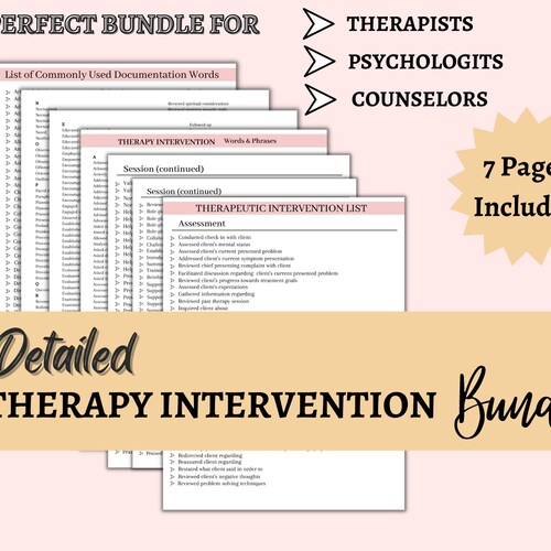 Therapeutic Intervention List Therapist Cheat Sheet Therapy - Etsy