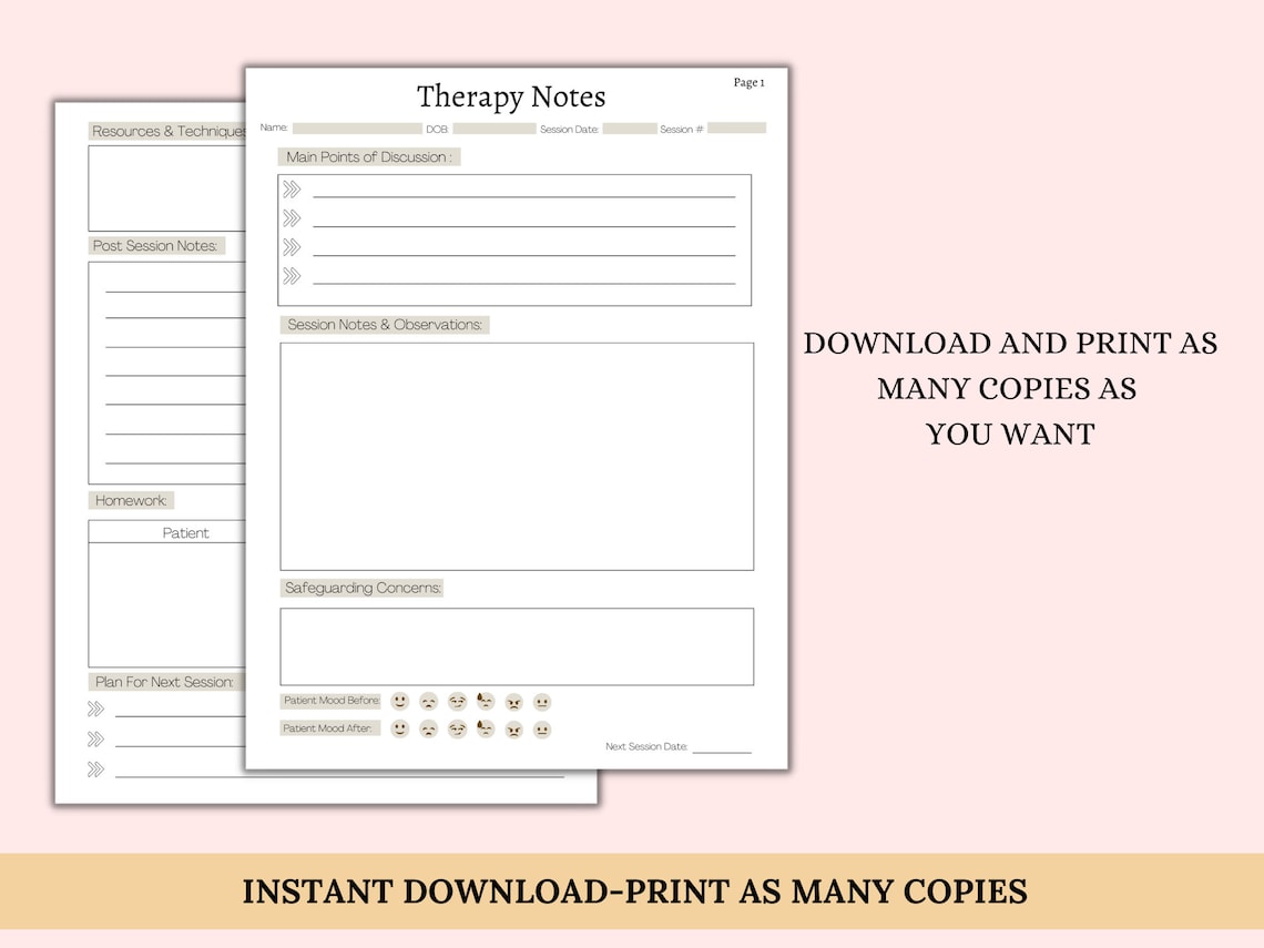 Therapy Notes | Therapist Worksheet | Printable & Fillable Therapy ...