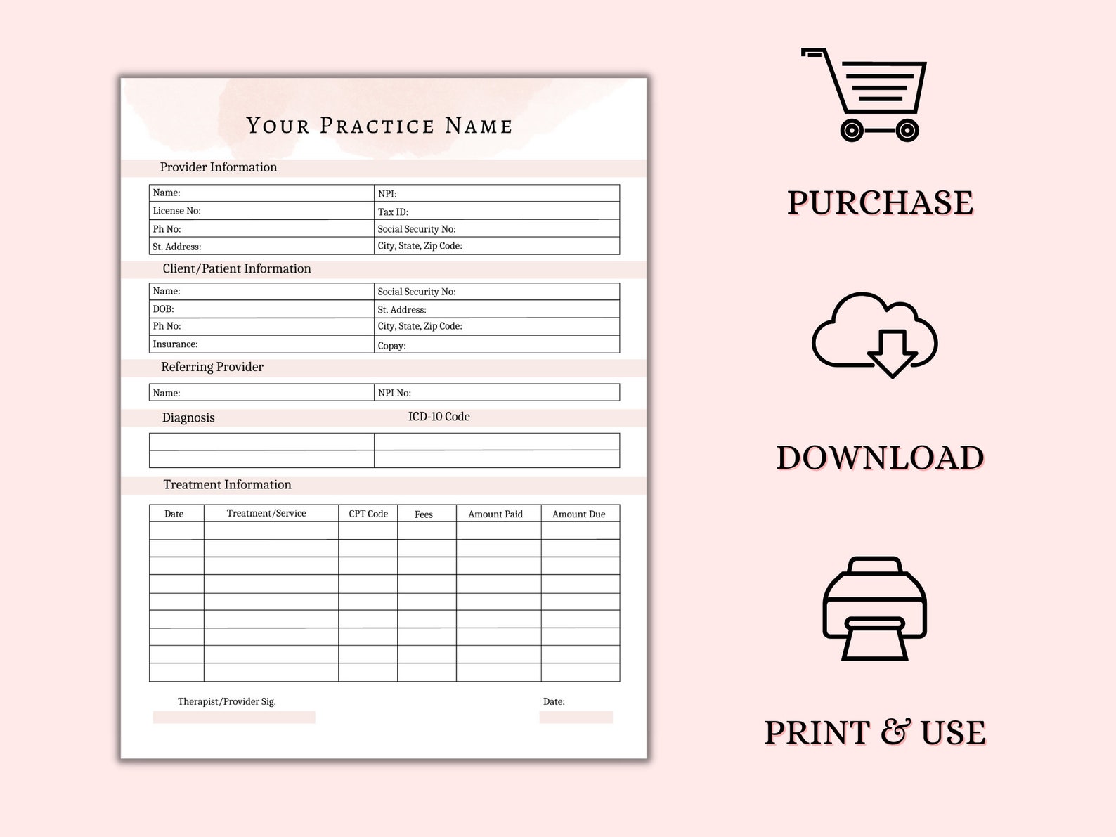 Superbill Template for Mental Health Provider / Therapist | Fillable ...
