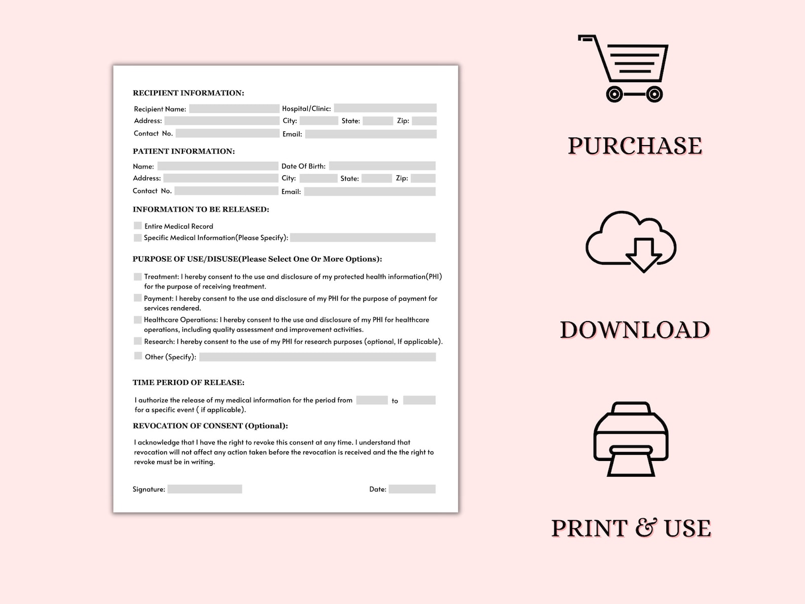 Printable Medical Release Form: HIPAA Consent Template (digital ...