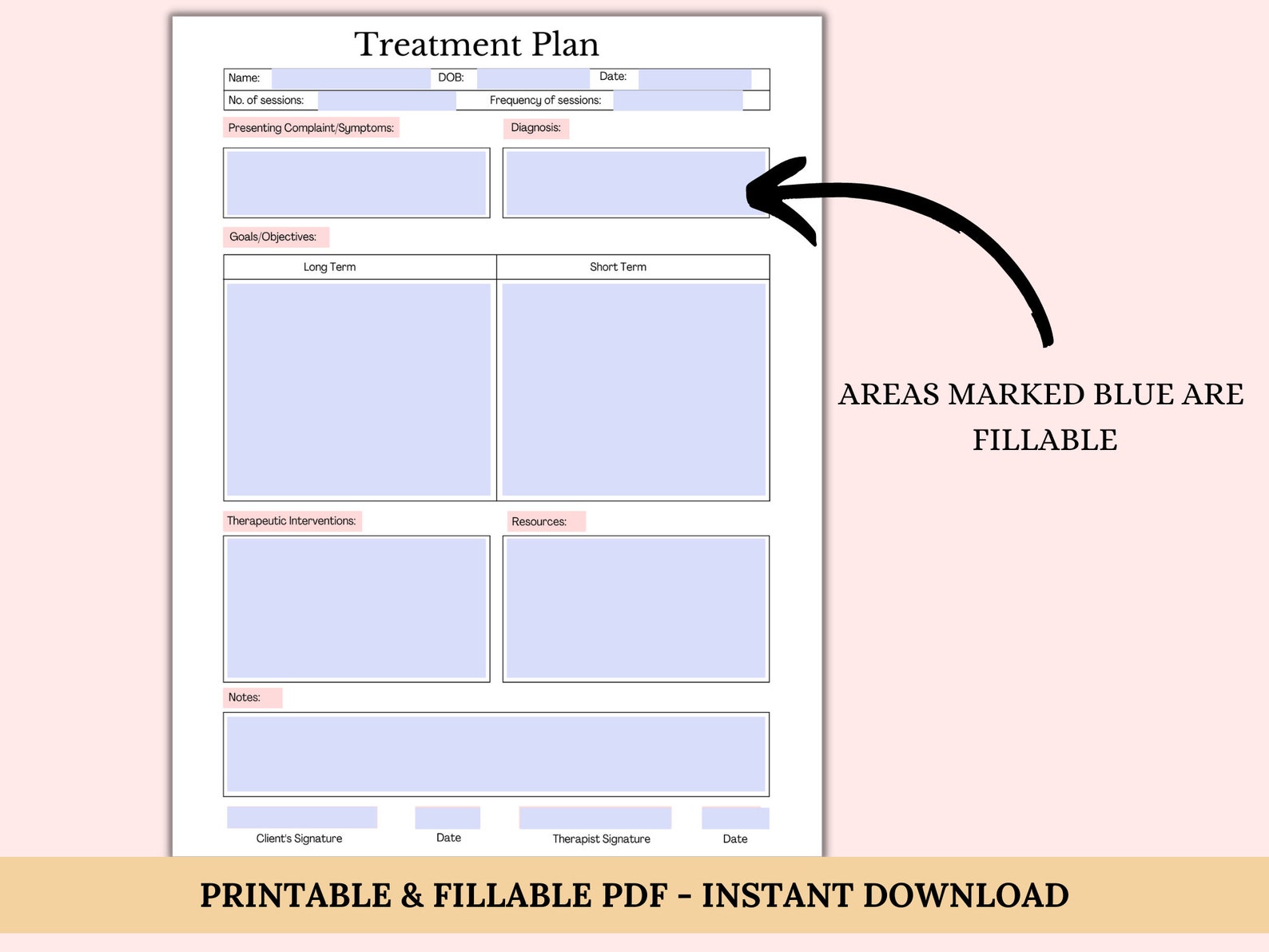 Treatment Plan Template Printable Fillable PDF | Therapist Template ...