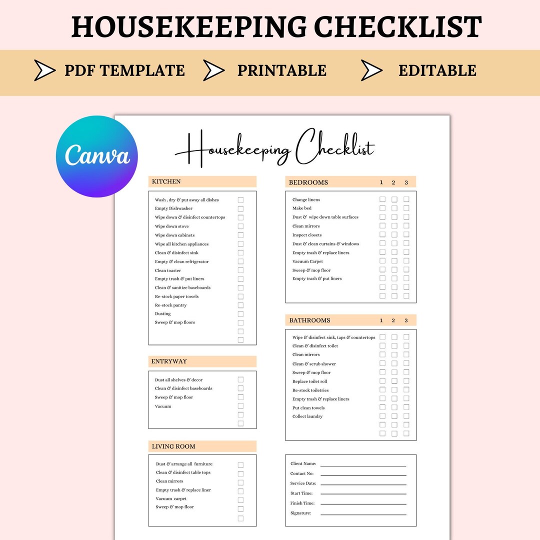 Editable Housekeeping Cleaning Planner, Cleaning Checklist, Cleaning ...