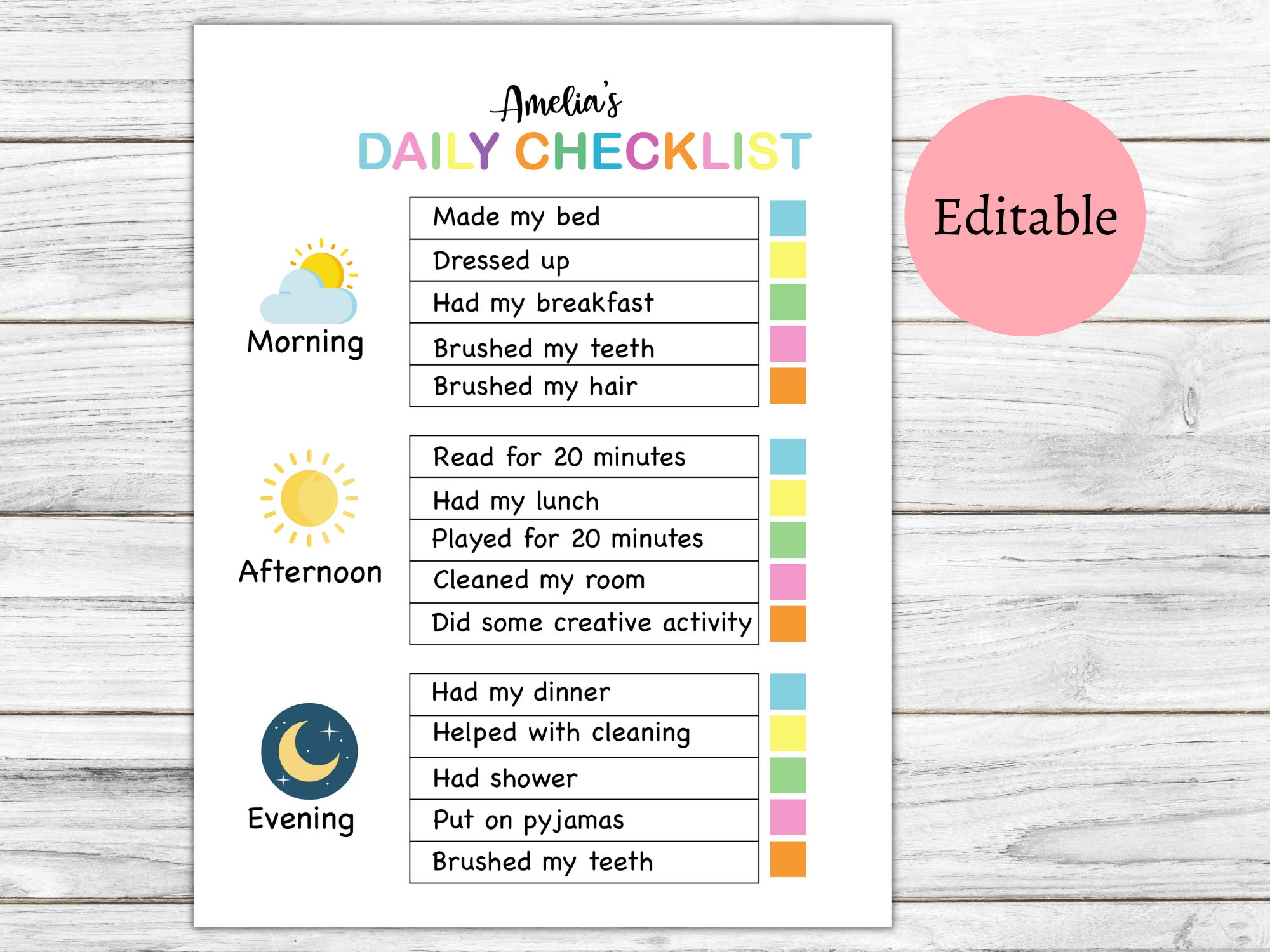 Editable Daily Routine Checklist for Kids, Chore Chart for Kids ...